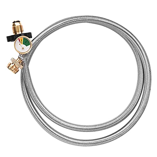 GASPRO Propane Refill Adapter and 5 FT Braided POL Propane Hose Adapter with Gauge, for Coleman Camp Stove, Buddy Heater to LP Cylinder, POL Connection