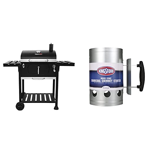 Royal Gourmet CD1824EN 24” Charcoal Grill Outdoor Smoker, Black & KINGSFORD Heavy Duty Deluxe Charcoal Chimney Starter | BBQ Chimney Starter