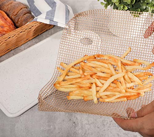 Kamehame Grill Mesh Basket, Pack of 4 Non-Stick Meat Vegetable Grill Tray for Grilling and Baking, Oven Crisper Basket for Crisp up Pizza, Fries, Chips