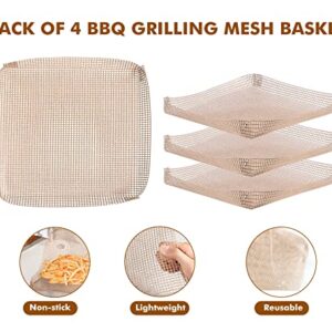 Kamehame Grill Mesh Basket, Pack of 4 Non-Stick Meat Vegetable Grill Tray for Grilling and Baking, Oven Crisper Basket for Crisp up Pizza, Fries, Chips