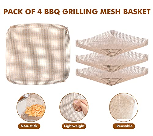 Kamehame Grill Mesh Basket, Pack of 4 Non-Stick Meat Vegetable Grill Tray for Grilling and Baking, Oven Crisper Basket for Crisp up Pizza, Fries, Chips