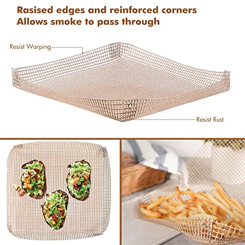 Kamehame Grill Mesh Basket, Pack of 4 Non-Stick Meat Vegetable Grill Tray for Grilling and Baking, Oven Crisper Basket for Crisp up Pizza, Fries, Chips