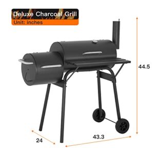 43’’ Charcoal Grills Outdoor BBQ Grill Camping Grill American Braised Roast Portable Grill Offset Smoker for 6-10 People Patio Backyard Camping Picnic BBQ