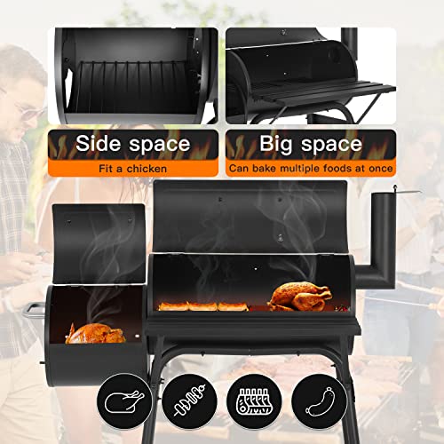 43’’ Charcoal Grills Outdoor BBQ Grill Camping Grill American Braised Roast Portable Grill Offset Smoker for 6-10 People Patio Backyard Camping Picnic BBQ