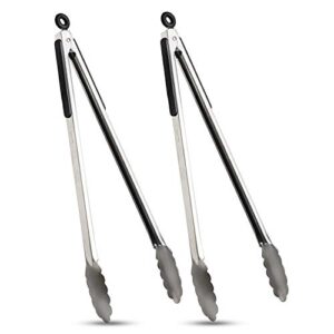 premium locking grill tongs set of 2-16 inch heavy duty long kitchen bbq tongs for barbecue cooking grilling, stainless steel & dishwasher safe