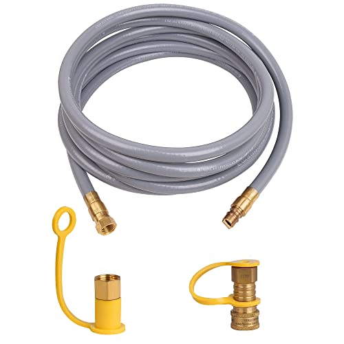 Empava ID Natural Hose Quick Disconnect Gas Connect with 3/8” Female Pipe Thread 15 FT CSA Certified, Grey