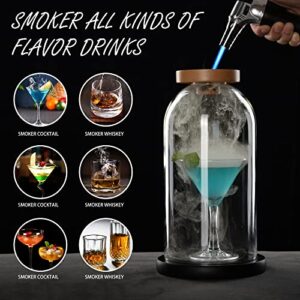 CREATIVECHEF Cocktail Smoker Kit，Old Fashioned Whiskey Smoker，Bourbon Smoker Kit，4 Flavors Wood Chips，Glass Dome And Wood Base（install LED light strips）