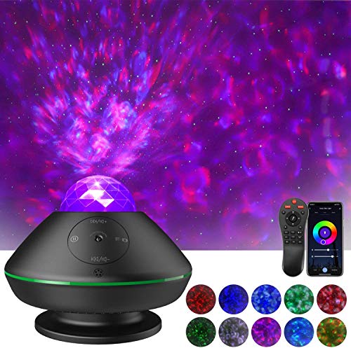 Star Projector with LED Ocean Wave, Klearlook Maximized Clarity Galaxy Light Projector with Remote Control, WiFi Smart App, Bluetooth Music Speaker Night Light Projector for Bedroom Ceiling