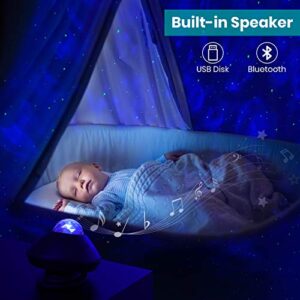 Star Projector with LED Ocean Wave, Klearlook Maximized Clarity Galaxy Light Projector with Remote Control, WiFi Smart App, Bluetooth Music Speaker Night Light Projector for Bedroom Ceiling