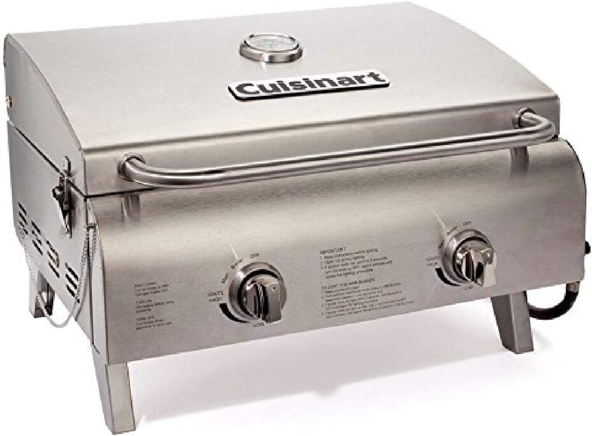 Cuisinart CGG-306 Chef's Style Portable Propane Tabletop 20,000, Professional Gas Grill, Two 10,000 BTU Burners, Stainless Steel