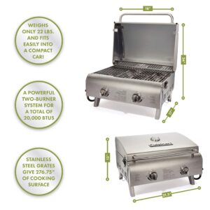 Cuisinart CGG-306 Chef's Style Portable Propane Tabletop 20,000, Professional Gas Grill, Two 10,000 BTU Burners, Stainless Steel