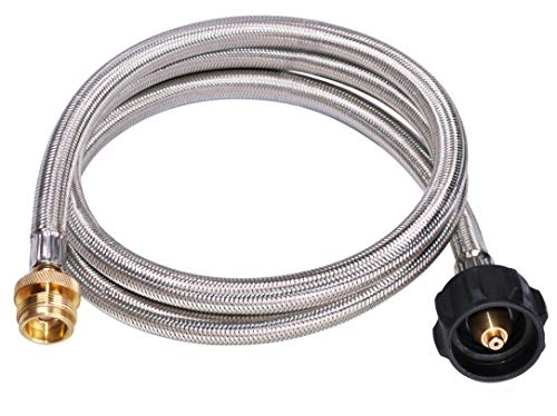 DOZYANT 5 Feet Stainless Steel Braided Propane Adapter Hose 1 lb to 20 lb Converter Replacement for QCC1 / Type1 Tank Connects 1 LB Bulk Portable Appliance to 20 lb Propane Tank - Safety Certified