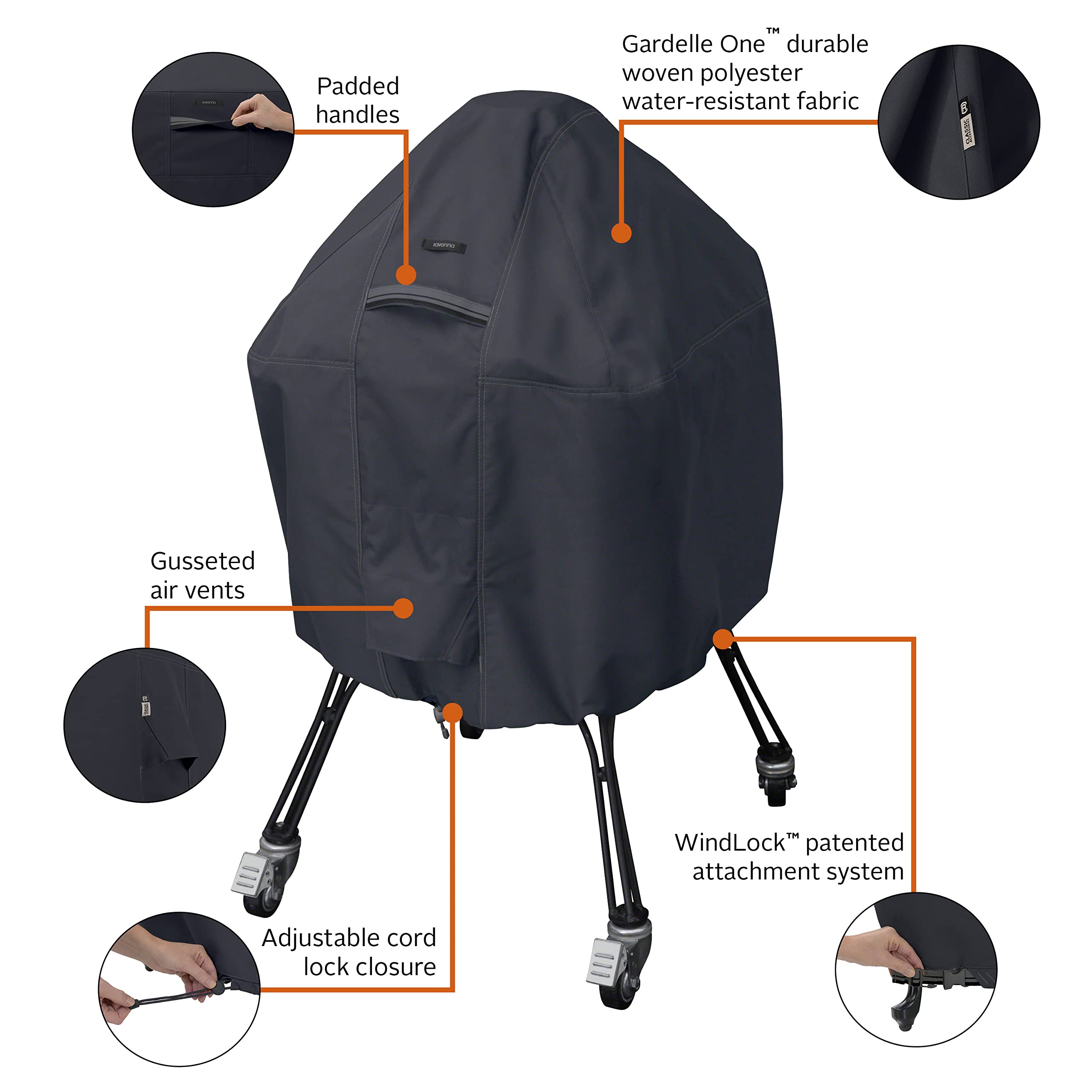 Classic Accessories Ravenna Water-Resistant 22 Inch Kamado Ceramic BBQ Grill Cover, Black