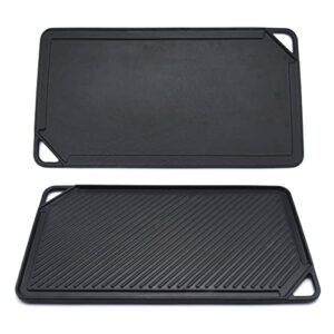 gassaf cast iron reversible griddle, 20 inch x 10.5 inch double sided grill pan perfect for gas grills and stove top