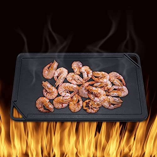 GasSaf Cast Iron Reversible Griddle, 20 Inch x 10.5 Inch Double Sided Grill Pan Perfect for Gas Grills and Stove Top