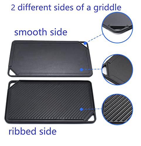 GasSaf Cast Iron Reversible Griddle, 20 Inch x 10.5 Inch Double Sided Grill Pan Perfect for Gas Grills and Stove Top