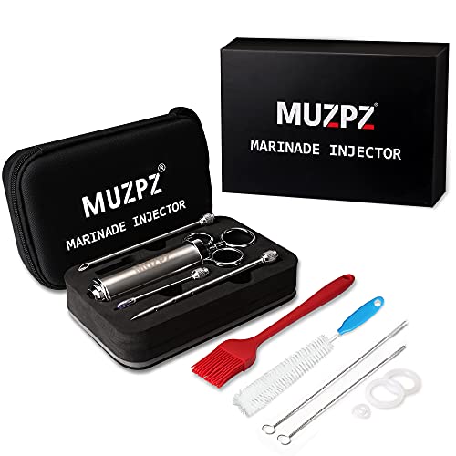 Stainless Steel Meat Injector Kit, Meat Injector Syringe with Needles, Seasoning Injector Marinades for Meats, MUZPZ Turkey Injector Marinade Flavors for BBQ Grill Smoker Christmas Gifts