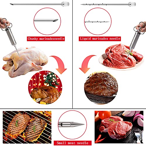 Stainless Steel Meat Injector Kit, Meat Injector Syringe with Needles, Seasoning Injector Marinades for Meats, MUZPZ Turkey Injector Marinade Flavors for BBQ Grill Smoker Christmas Gifts