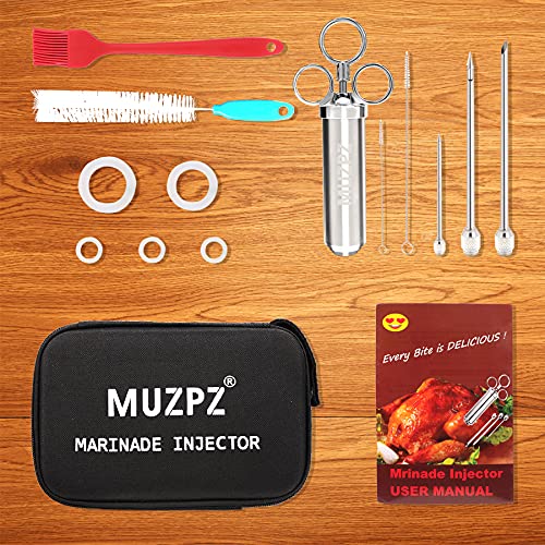 Stainless Steel Meat Injector Kit, Meat Injector Syringe with Needles, Seasoning Injector Marinades for Meats, MUZPZ Turkey Injector Marinade Flavors for BBQ Grill Smoker Christmas Gifts