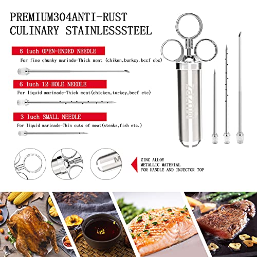 Stainless Steel Meat Injector Kit, Meat Injector Syringe with Needles, Seasoning Injector Marinades for Meats, MUZPZ Turkey Injector Marinade Flavors for BBQ Grill Smoker Christmas Gifts