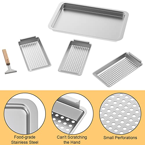 3 In 1 Vegetable Grill Baskets Set, Outdoor Stainless Steel Grilling Basket for Fish, Veggies & Meats, Fit for Traeger Pellets, Pit Boss, Weber Kettle, Kamado Joe Charcoal Grills, Dishwasher Safe