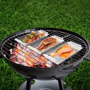 3 In 1 Vegetable Grill Baskets Set, Outdoor Stainless Steel Grilling Basket for Fish, Veggies & Meats, Fit for Traeger Pellets, Pit Boss, Weber Kettle, Kamado Joe Charcoal Grills, Dishwasher Safe