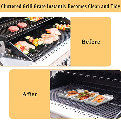 3 In 1 Vegetable Grill Baskets Set, Outdoor Stainless Steel Grilling Basket for Fish, Veggies & Meats, Fit for Traeger Pellets, Pit Boss, Weber Kettle, Kamado Joe Charcoal Grills, Dishwasher Safe