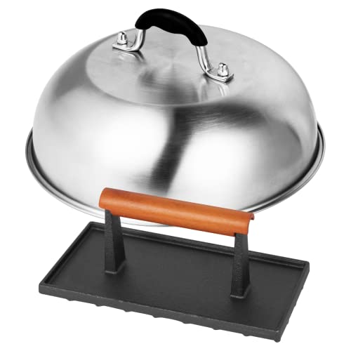 SHINESTAR Cast Iron Griddle Press with 12-Inch Melting Dome for Blackstone, Perfect for Bacon, Burger, Panini