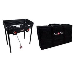 gas one propane double burner two burner camp stove & new propane stove burner universal carry bag for double burner cooker grills heavy duty, 50460