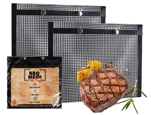 Zorestar BBQ Mesh Grill Bag-Reusable Grill Pouches 3-Pack Large Non-Sticking Grilling Pouches for Outdoor: Heat-Resistant, Nonstick, Dishwasher Safe Grilling Accessories for Cooking, Barbecue, Smoker