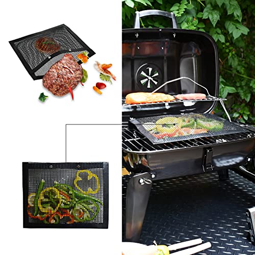 Zorestar BBQ Mesh Grill Bag-Reusable Grill Pouches 3-Pack Large Non-Sticking Grilling Pouches for Outdoor: Heat-Resistant, Nonstick, Dishwasher Safe Grilling Accessories for Cooking, Barbecue, Smoker