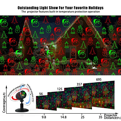 Christmas Laser Projector - Red and Green Santa Claus Christmas Tree Snowflake Pattern Outdoor Garden Light with Remote Control for Xmas Holiday Decoration New Year Party Show