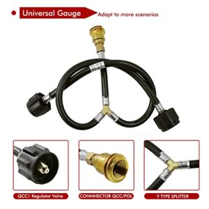 MCAMPAS Propane Y Splitter Hose Converter Adapter Universal Propane Tank QCC1 Regulator Valve for Heaters, Grills, Fire Pit.Gas Burner. Turkey Fryer.Forge Burner.Outdoor Stove Burner. Pizza Oven.