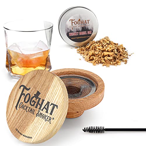 THOUSAND OAKS BARREL Foghat Cocktail Smoker W/ Bourbon Barrel Wood Shavings-Infuse Cocktails, Wine, Whiskey, Cheese, Meats, Dried Fruits, Salt and More!-Smoking Glass Cloche Accessories