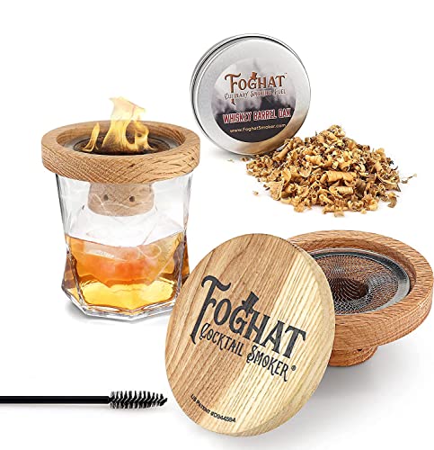 THOUSAND OAKS BARREL Foghat Cocktail Smoker W/ Bourbon Barrel Wood Shavings-Infuse Cocktails, Wine, Whiskey, Cheese, Meats, Dried Fruits, Salt and More!-Smoking Glass Cloche Accessories