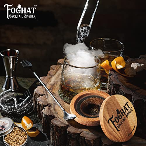 THOUSAND OAKS BARREL Foghat Cocktail Smoker W/ Bourbon Barrel Wood Shavings-Infuse Cocktails, Wine, Whiskey, Cheese, Meats, Dried Fruits, Salt and More!-Smoking Glass Cloche Accessories