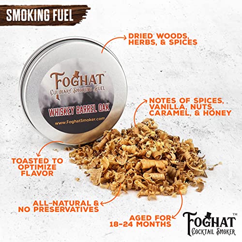 THOUSAND OAKS BARREL Foghat Cocktail Smoker W/ Bourbon Barrel Wood Shavings-Infuse Cocktails, Wine, Whiskey, Cheese, Meats, Dried Fruits, Salt and More!-Smoking Glass Cloche Accessories