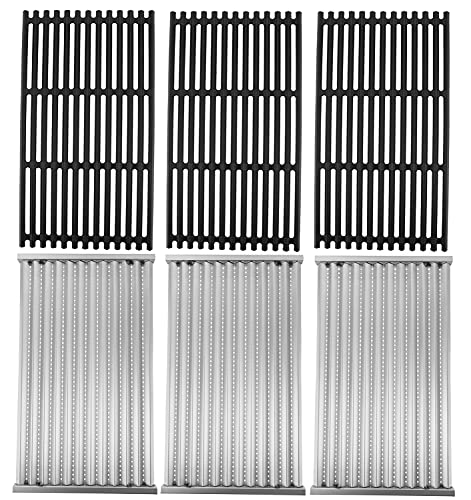 Stamped Emitter & Cast Iron Grill Grate Replacement Parts for Charbroil 463242715 463242716 Commercial Infrared 4B 463257520 463276016 466242715 466242815 G541-0016-W2 G533-2200-W1, 17x9.5'', 3PCS Set