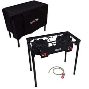 gasone two burner propane camp stove with cover outdoor high pressure propane double burner, red qcc