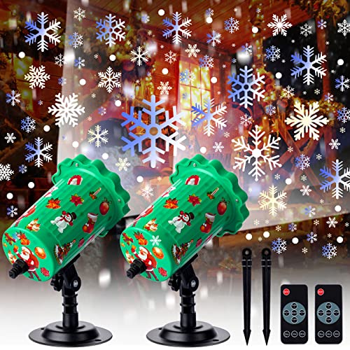 2 Pcs Christmas Projector Lights Outdoor Snowflake Lights Snowfall Show Holiday Projector Waterproof LED Lights with Remote Control Timer for Xmas Holiday Party Home Garden Patio Decorations (Vivid)