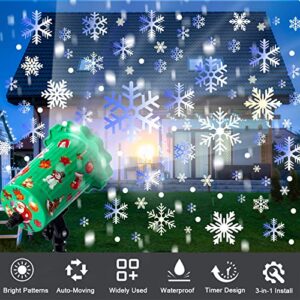 2 Pcs Christmas Projector Lights Outdoor Snowflake Lights Snowfall Show Holiday Projector Waterproof LED Lights with Remote Control Timer for Xmas Holiday Party Home Garden Patio Decorations (Vivid)