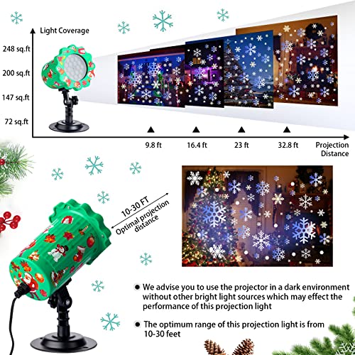 2 Pcs Christmas Projector Lights Outdoor Snowflake Lights Snowfall Show Holiday Projector Waterproof LED Lights with Remote Control Timer for Xmas Holiday Party Home Garden Patio Decorations (Vivid)