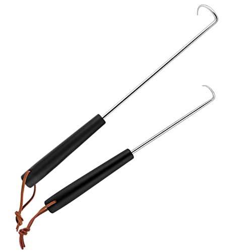 Meat Hook Flipper Set of 2, HaSteeL Stainless Steel Pigtail Food Flipper Turner 12Inch & 17Inch, BBQ Accessories Great for Grilling Smoking Frying, Long Body & ABS Handle, Easy to Clean & Right Handed