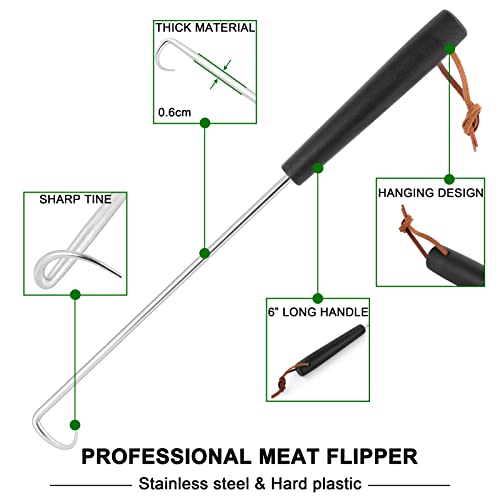 Meat Hook Flipper Set of 2, HaSteeL Stainless Steel Pigtail Food Flipper Turner 12Inch & 17Inch, BBQ Accessories Great for Grilling Smoking Frying, Long Body & ABS Handle, Easy to Clean & Right Handed