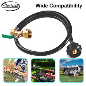 GUOFALDE 3FT QCC1 Propane Refill Adapter Hose, 350PSI High Pressure Camping Grill QCC1/Type1 Propane Refill Adapter, 1LB Tank Bottle Adapter Connector with ON-Off Control Valve