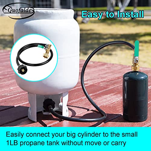 GUOFALDE 3FT QCC1 Propane Refill Adapter Hose, 350PSI High Pressure Camping Grill QCC1/Type1 Propane Refill Adapter, 1LB Tank Bottle Adapter Connector with ON-Off Control Valve