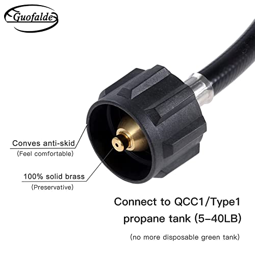 GUOFALDE 3FT QCC1 Propane Refill Adapter Hose, 350PSI High Pressure Camping Grill QCC1/Type1 Propane Refill Adapter, 1LB Tank Bottle Adapter Connector with ON-Off Control Valve