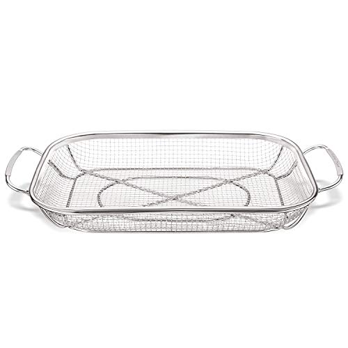 Grill Basket, Stainless Steel Grill Accessories Vegetables Grilling Basket BBQ Basket Barbecue Veggies Charcoal Grilling Topper Cookware for Outdoor Grill