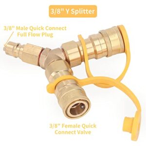 3/8" Natural Gas Y Splitter, Quick Connect Disconnect Adapter, Y Type Natural Gas Splitter, for Weber Gas Grill, Pizza Ovens, Patio Heaters and More