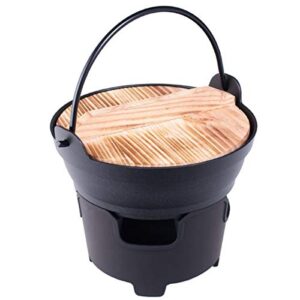 happy sales hsnbs-irori, japanese style single serving shabu shabu pot pan hot pot sukiyaki pan irori nabe pot with wooden lid and cooking stove 32 fl. oz 7″ diameter